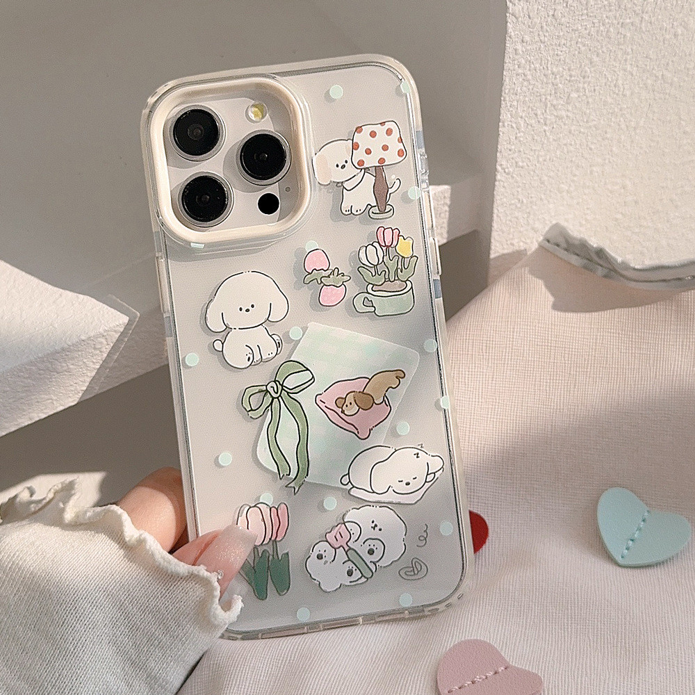 Cartoon white edge cute flower dog drop proof phone case tpu for apple ...