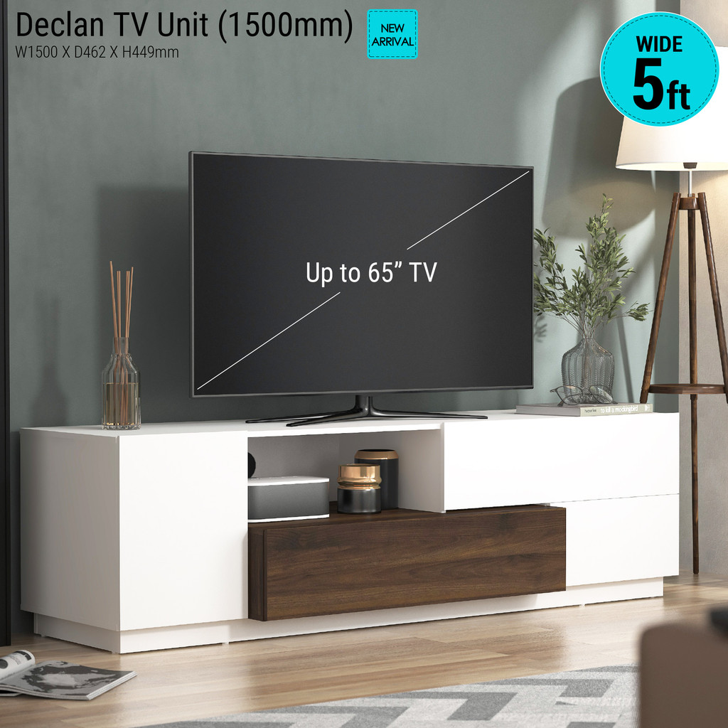 Synergy House Declan Tv Cabinet White with Drawer 4.9ft TV Console Up ...