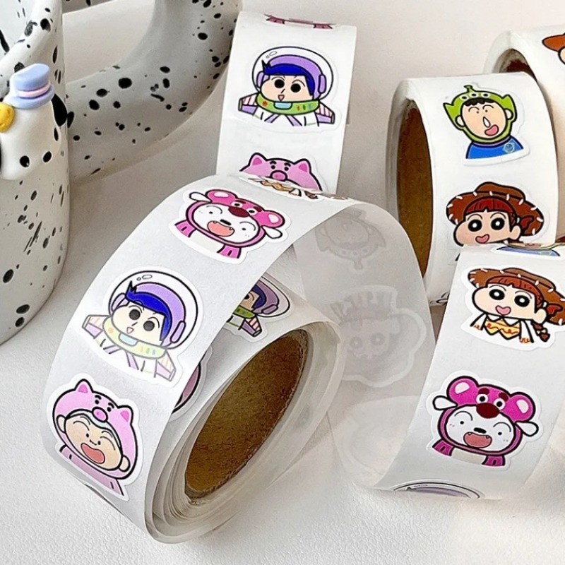 500PCS Anime Puppy Cute Stickers Kawaii Crayon Shin-chan Stickers Rolls ...