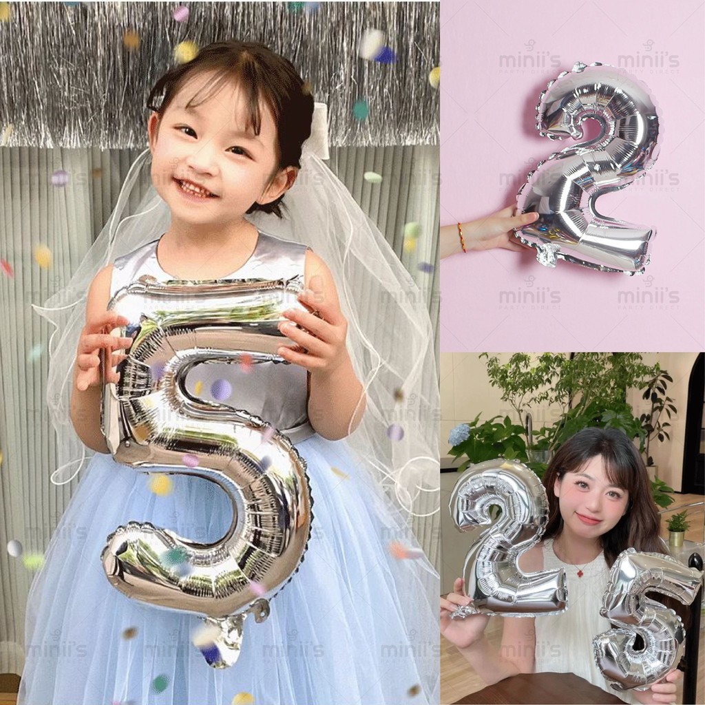 Miniis 16 inch Number 0-9 Balloon Foil Balloons Gold / Silver / Rose ...