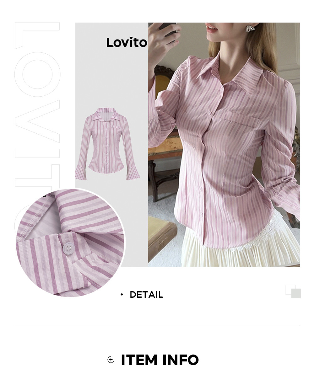 Lovito x Gladish Elegant Blouse Striped Butterfly Zipper Blouse for ...