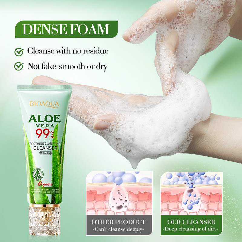 ROREC BIOAQUA Aloe Vera Soothing Clarifying Cleanser Foam Is Dense Gentle Cleaning Refreshing ...
