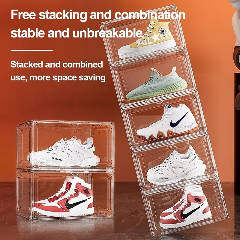 Acrylic Shoe Box Stackable Magnetic Shoe Rack transparent storage ...