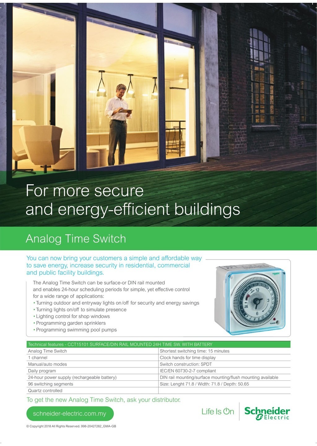 Schneider Electric CCT15101 16A 24 Hours Analog Time Switch with ...