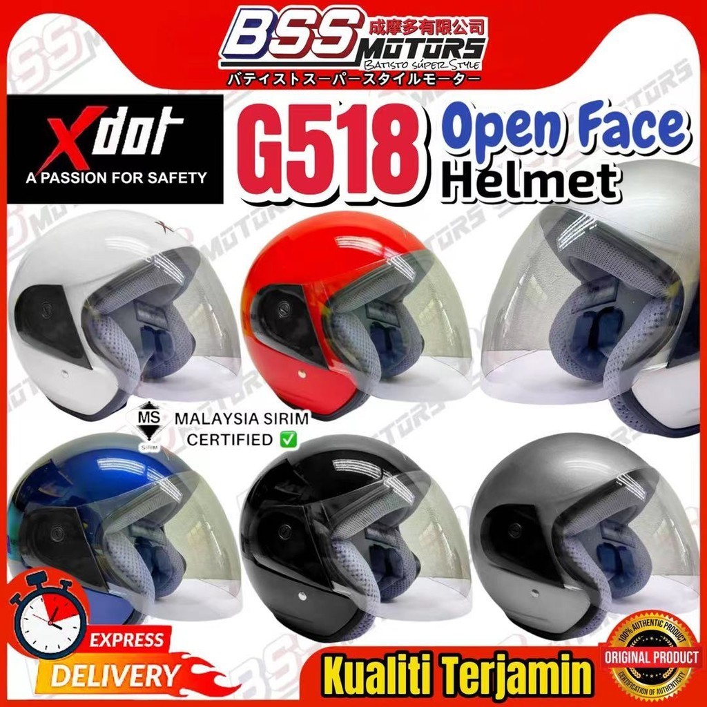 XDOT Helmet G518 Open Face Design Helmet Free Clear Visor SIRIM Topi ...