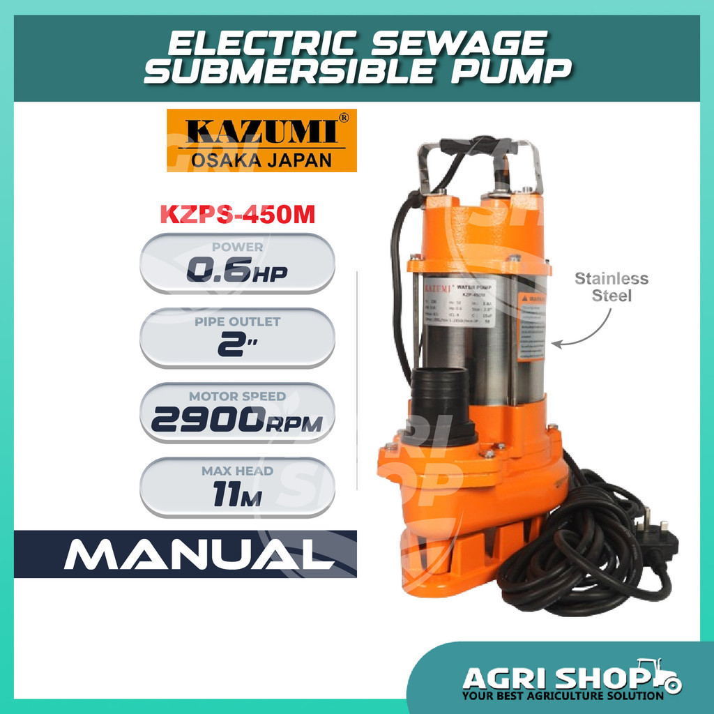 Agrishop KAZUMI JAPAN KZPS-450M Electric Sewage Submersible Pump 2 ...