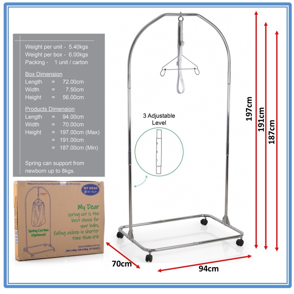 My Dear 24080 Height Adjustable Chrome Spring Cot (Buaian Besi Boleh ...