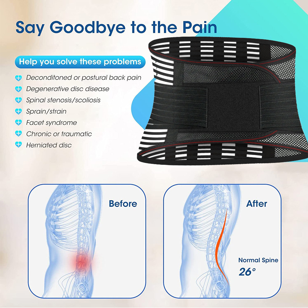 Breathable Back Brace for Lower Back Pain Relief, Lumbar Support Belt ...