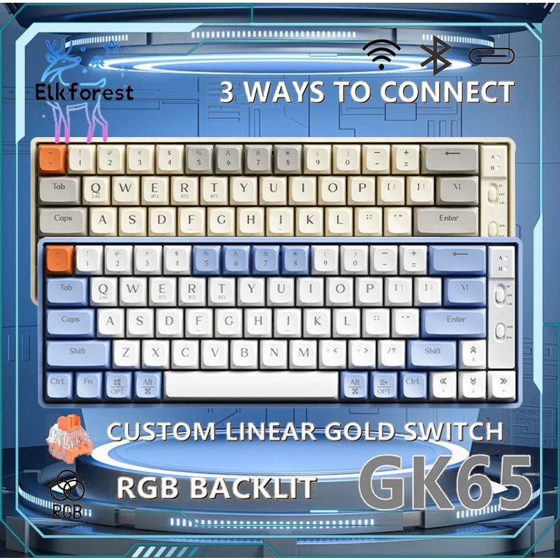 LANGTU GK65 3-Mode Mechanical Keyboard Gold Switch Hotswapable RGB ...