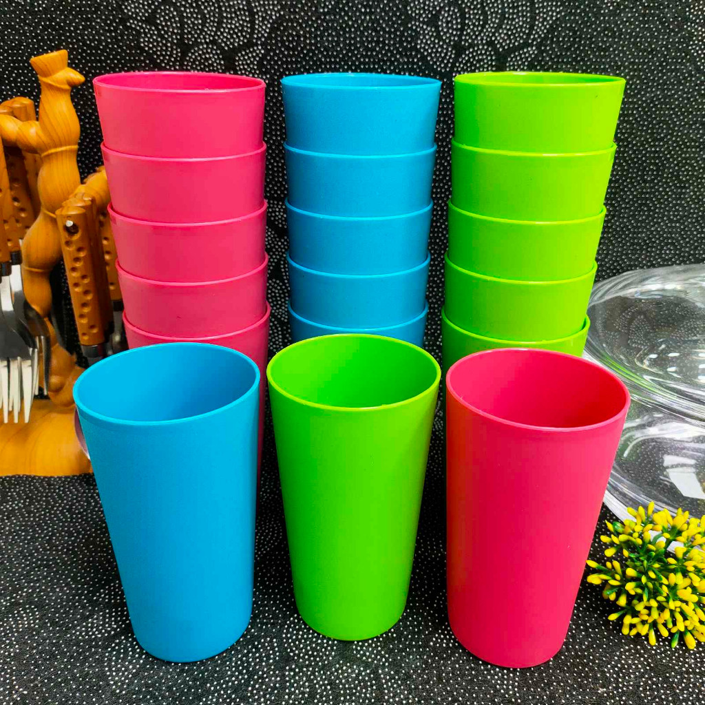(6 in 1) PLASTIC TUMBLERS 12oz COLORFUL DRINKING TUMBLER UNBREAKABLE ...
