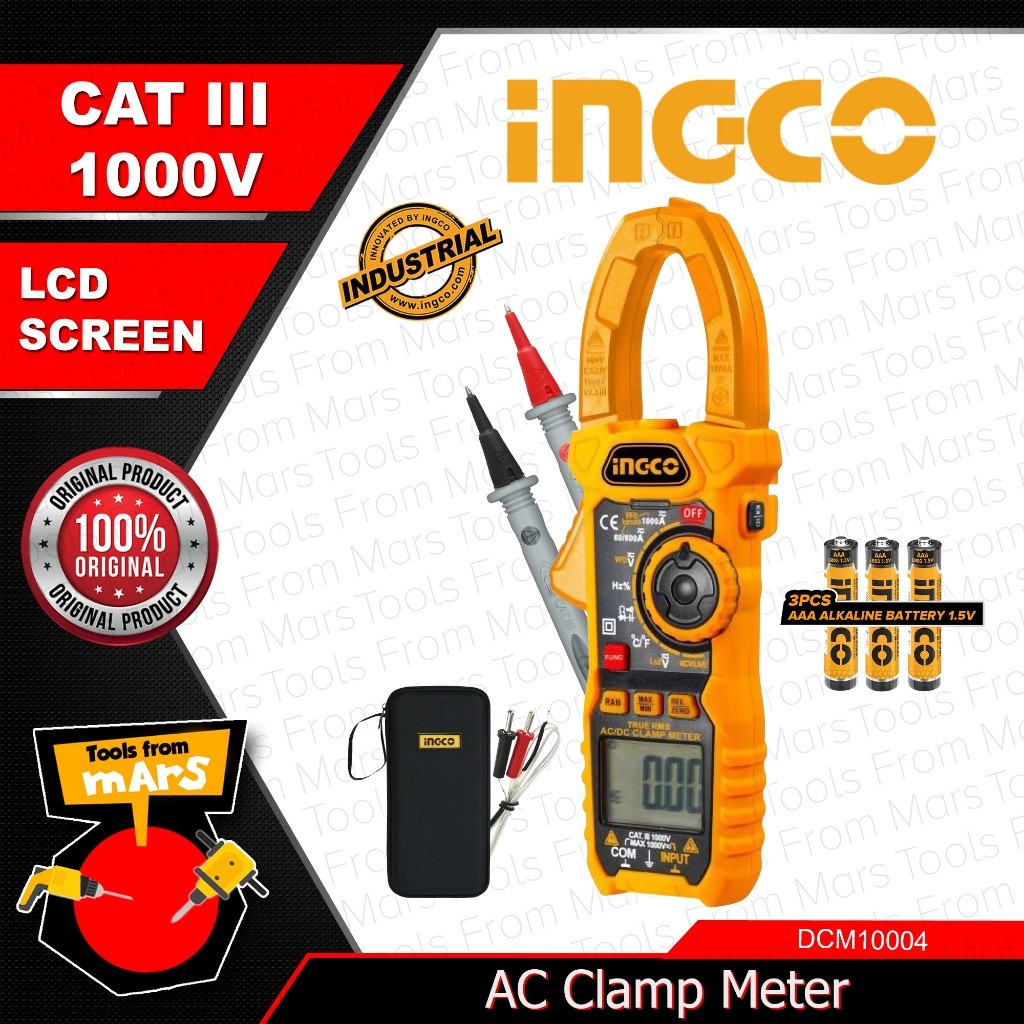 INGCO Digital AC Clamp Meter Multimeter 1000A Electrical Tester Tool ...