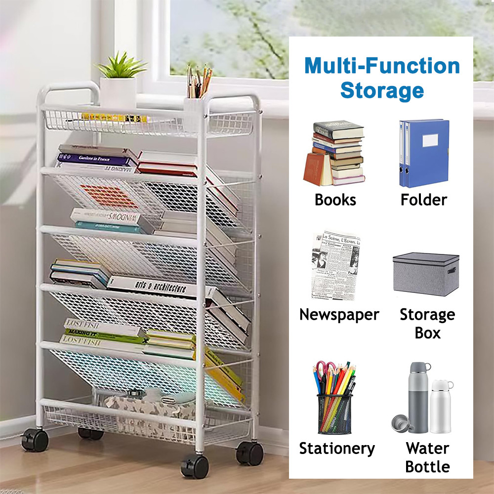 [5T/6T] Encora Metal Bookshelf Trolley Magazine Rack Rak Buku Book ...