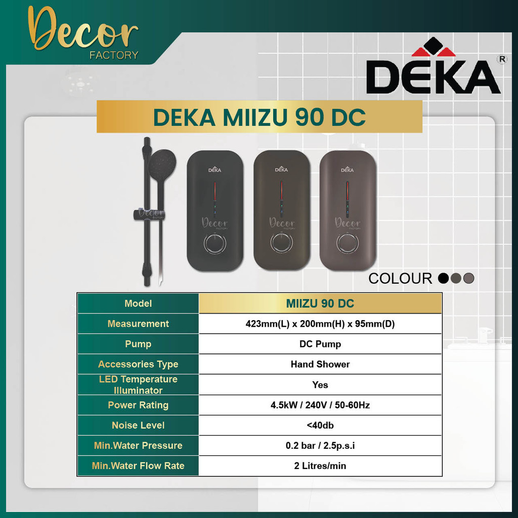 DEKA MIIZU 90 DC Water Heater With Hand Shower Only Silent Inverter ...