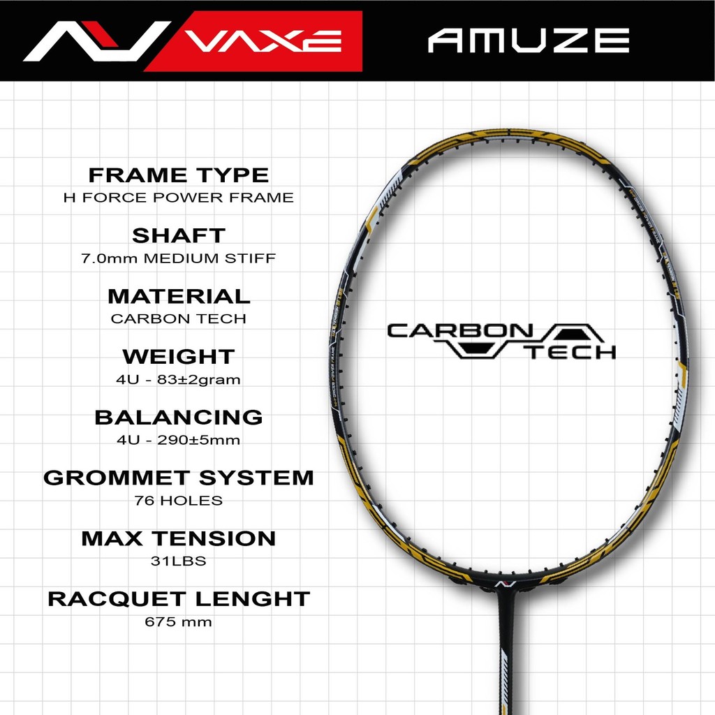 VAXE AMUZE Badminton Racket 4U 83gram 290mm Balan Point Heavy Head ...
