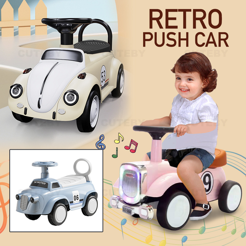 RETRO PUSH CAR 4 Wheels Ride On Toy Car Push Baby Car with Music & Lights Kereta Mainan Budak ...