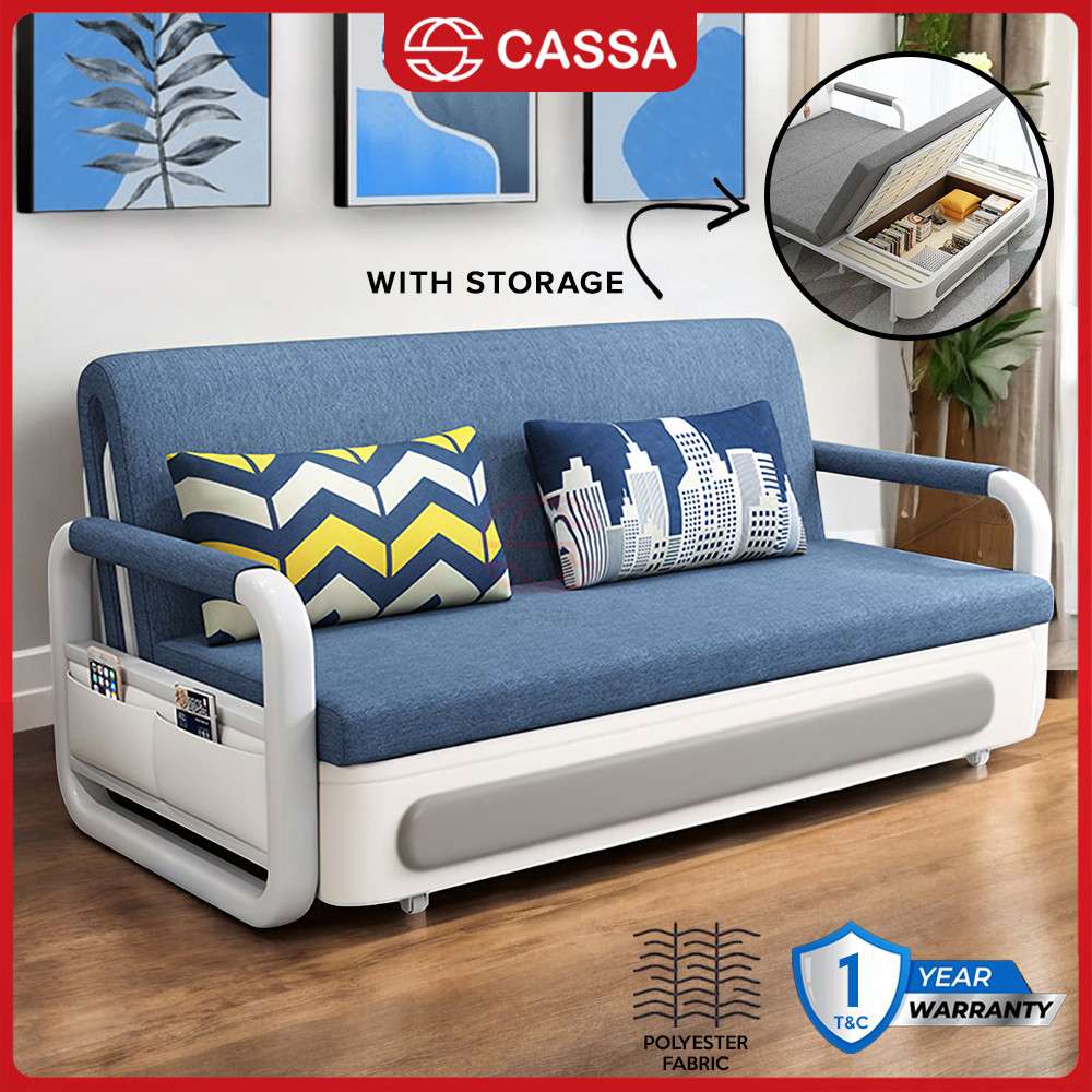 Cassa CRV Multifunction Fabric Sofa Bed with Pullable Single Double Size Mattress (Storage Box ...