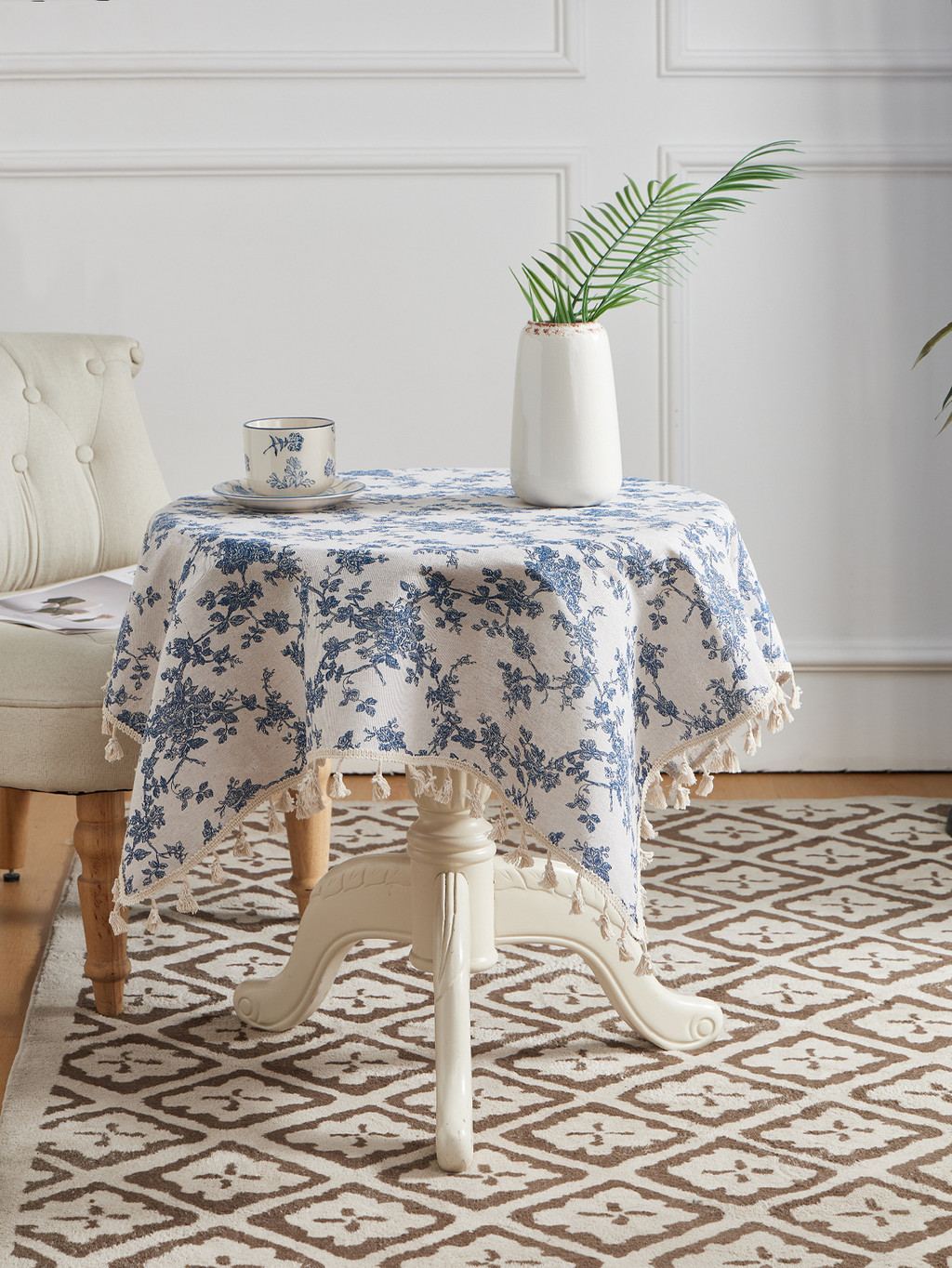 150 * 260cm Small Floral Tablecloth Cotton Linen ins Small Fresh Anti ...