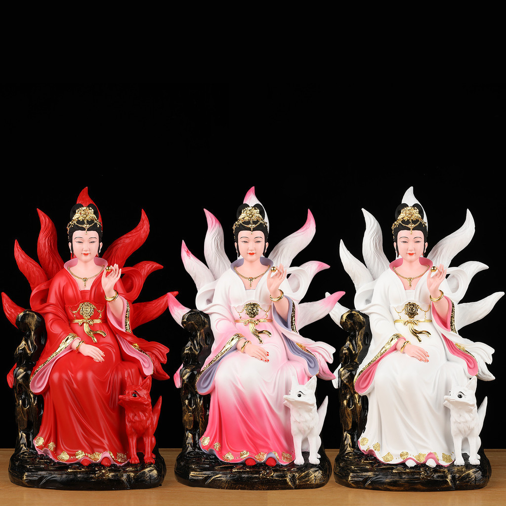 Red cloak nine-tailed fox statue resin statue nine-tailed goddess ...