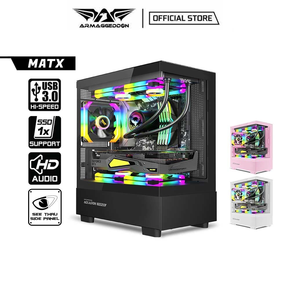 Armaggeddon Aquaron Duplex MATX Gaming PC Case with Tempered Glass Side ...