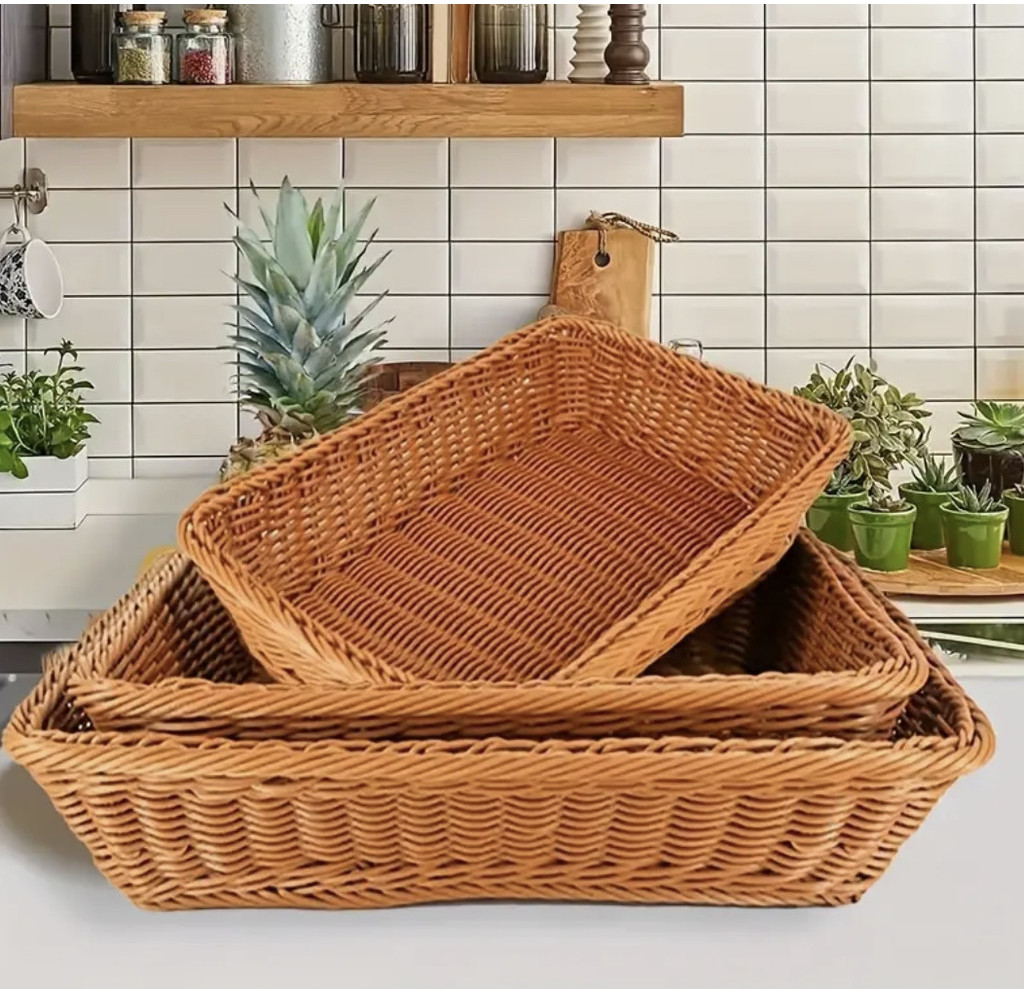 Qware® Poly Rattan Rectangular Bread Basket Fruit Basket Gift Basket ...