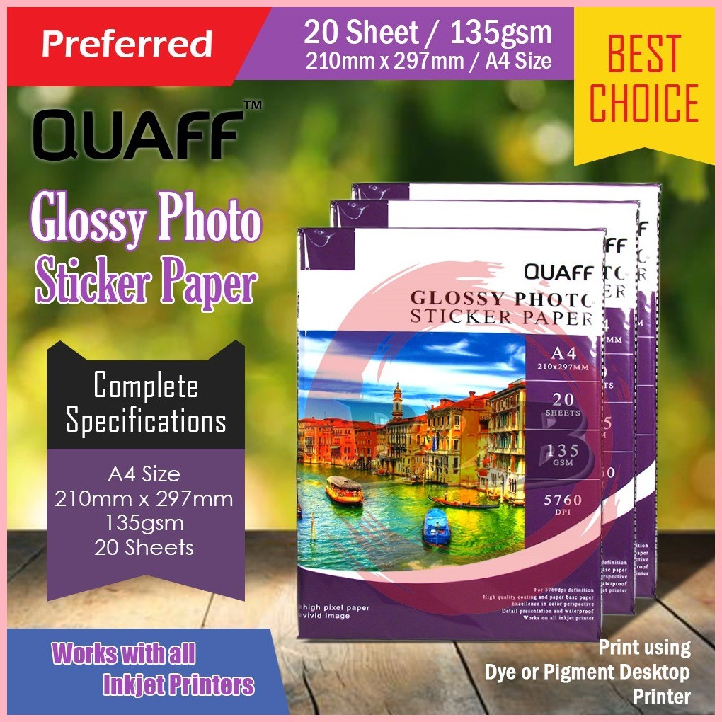 Quaff Glossy Photo Sticker Paper 135gsm / 90 gsm A4 Size | Shopee Malaysia