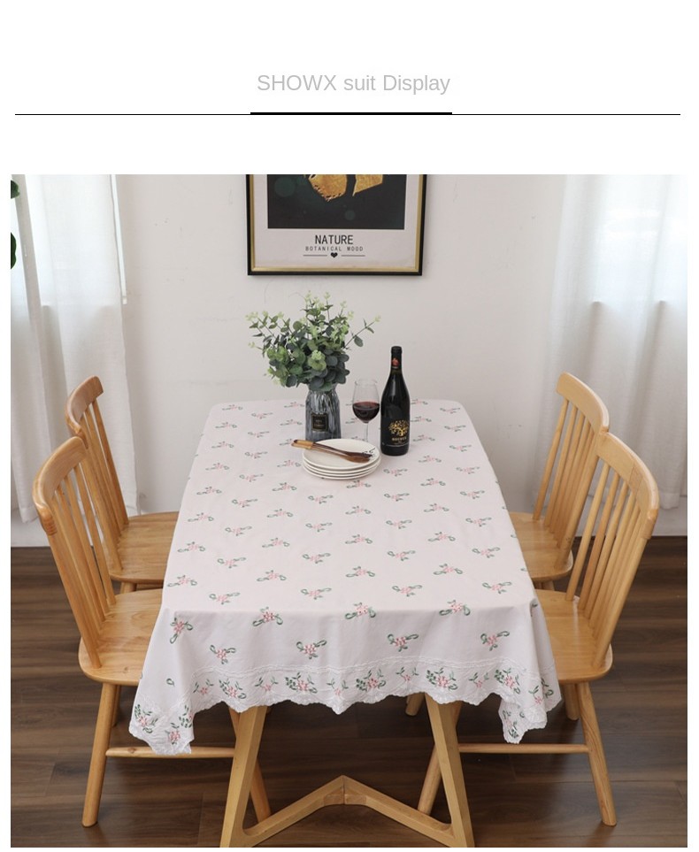 White Tablecloth Cotton Alas Meja Makan 4 6 8 Kerusi Embroidery Coffee ...