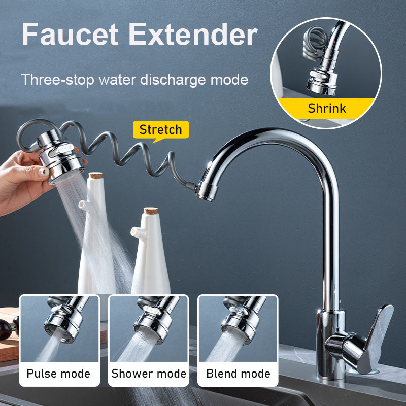 Universal Faucet Extender Tube Pull Out Aerator 3 Modes Splash-Proof ...