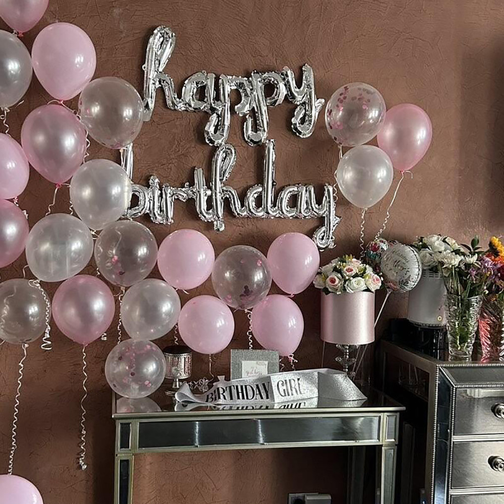 2pcs/set Happy Birthday Balloons Pink Purple Aluminium Foil Balloon ...