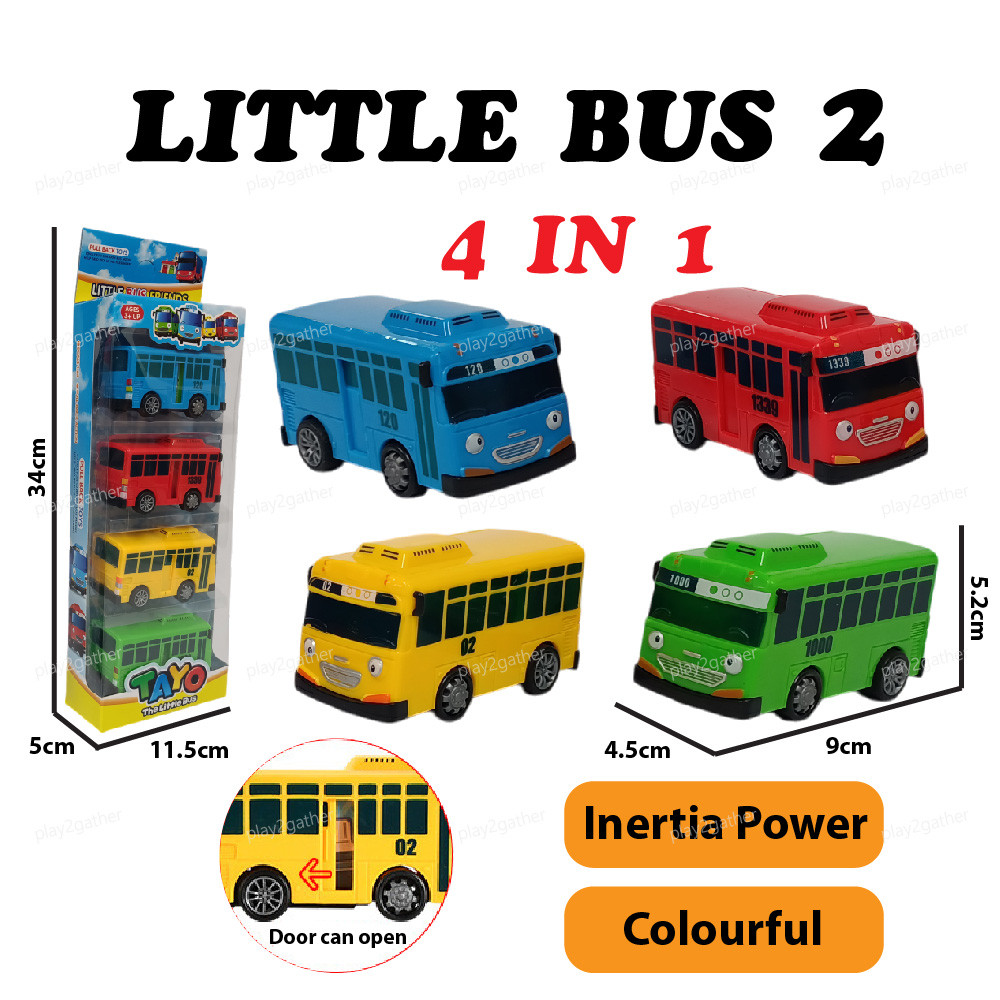 4 IN 1 TAYO BUS TOY SET Cartoon Pull Back Vehicle Toys Little Bus Gift ...