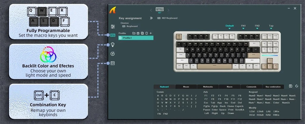 ATTACK SHARK X87 Wireless Mechanical Gaming Keyboard Tri-Mode Bluetooth ...
