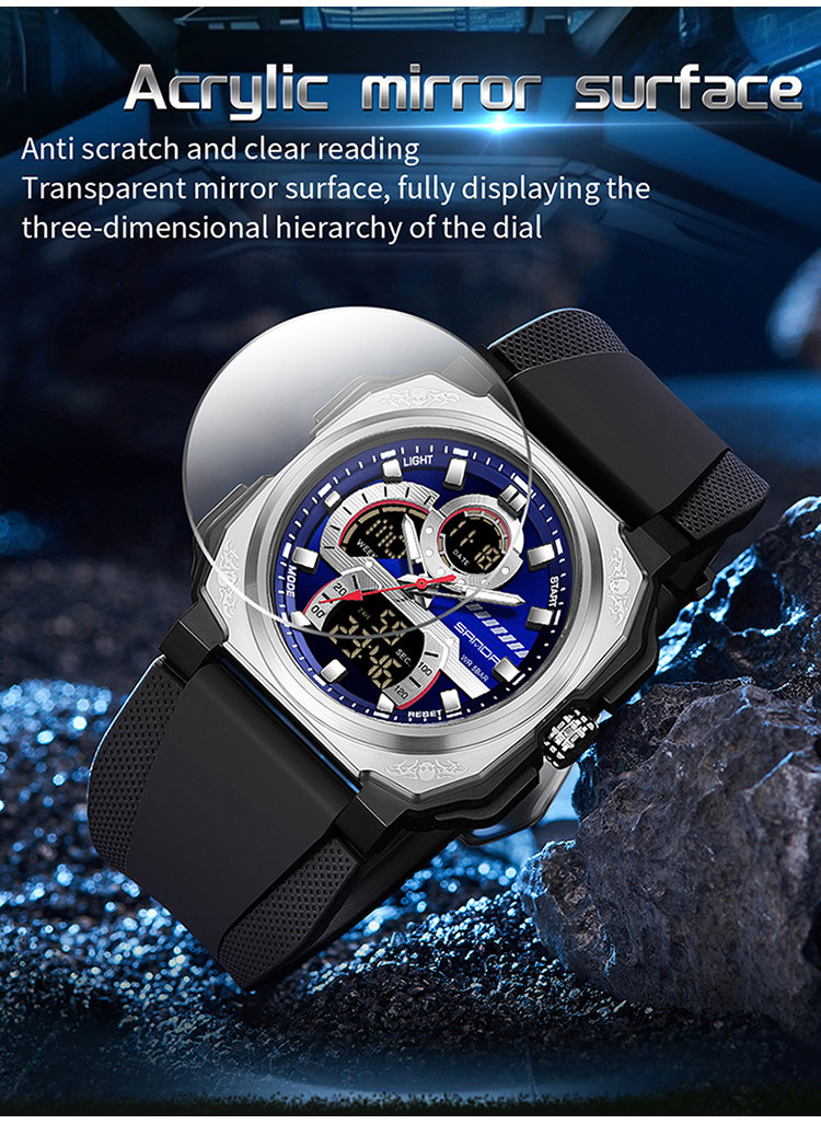 SANDA Square Dial Carved Pattern Personality Cool Sports Waterproof ...