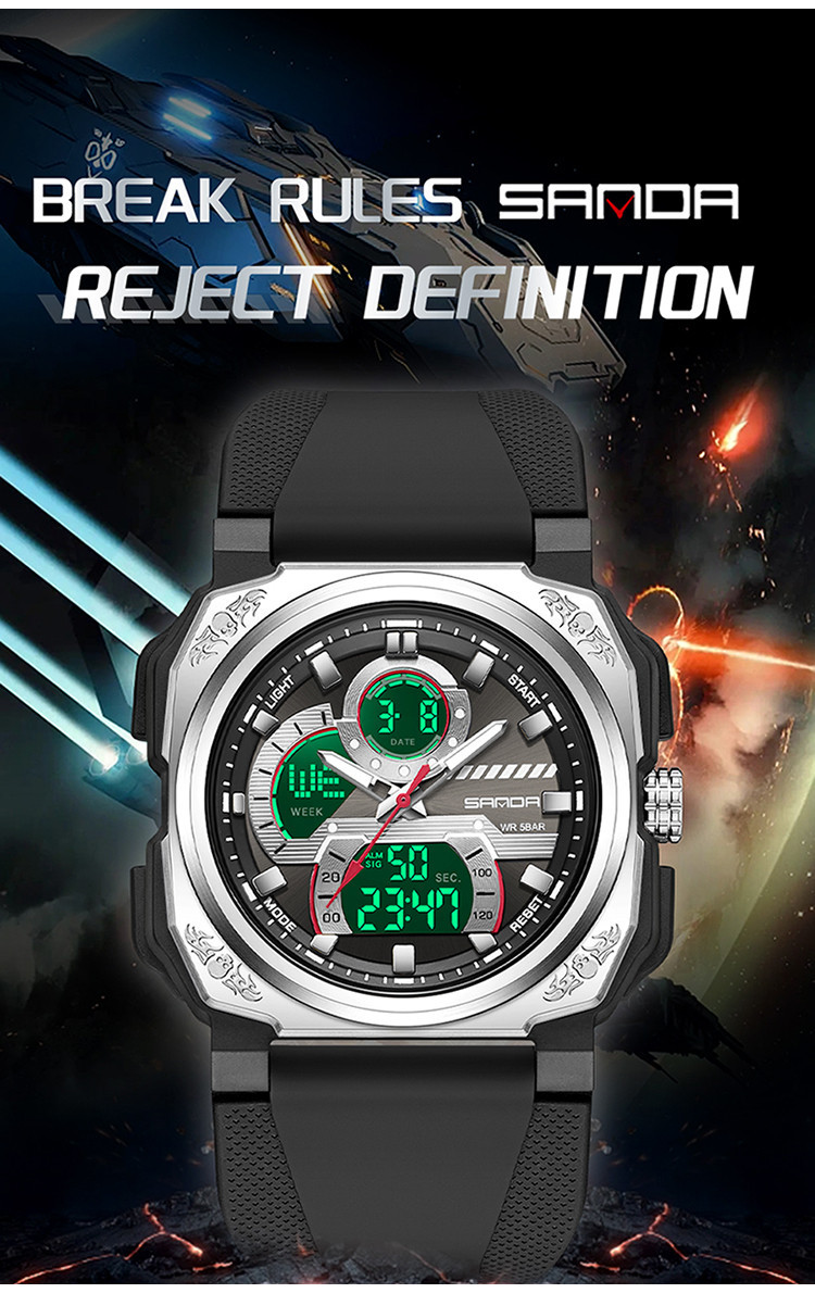 SANDA Square Dial Carved Pattern Personality Cool Sports Waterproof ...