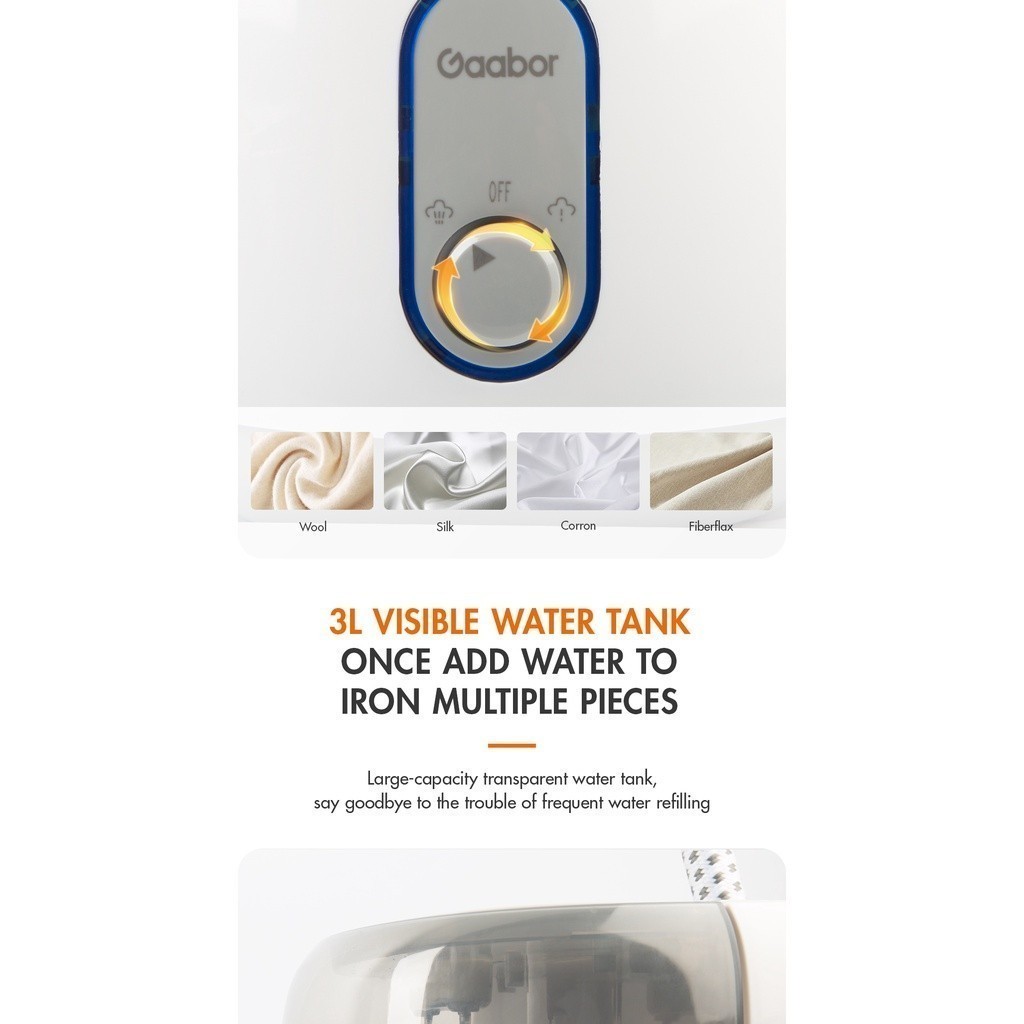 Gaabor Iron Steam Garment Steamer 1800W Stainless Steel Iron Board 1.8L ...