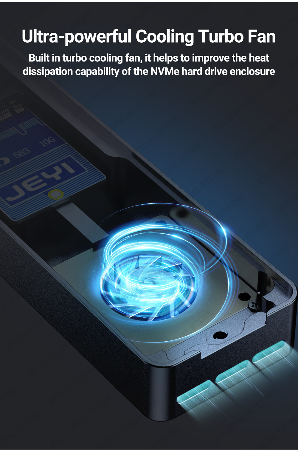 JEYI M.2 NVMe SSD Enclosure with Turbo Fan, USB C 3.2 Gen 2 10 Gbps ...