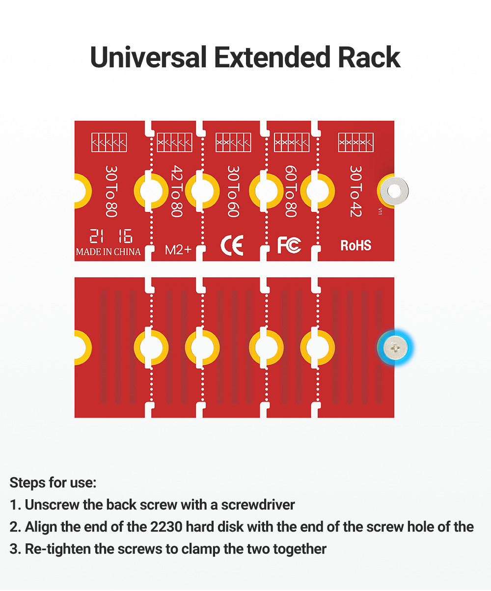 JEYI M.2 NGFF NVME SSD Extension Bracket Transfer 2230 2242 2260 2280 ...