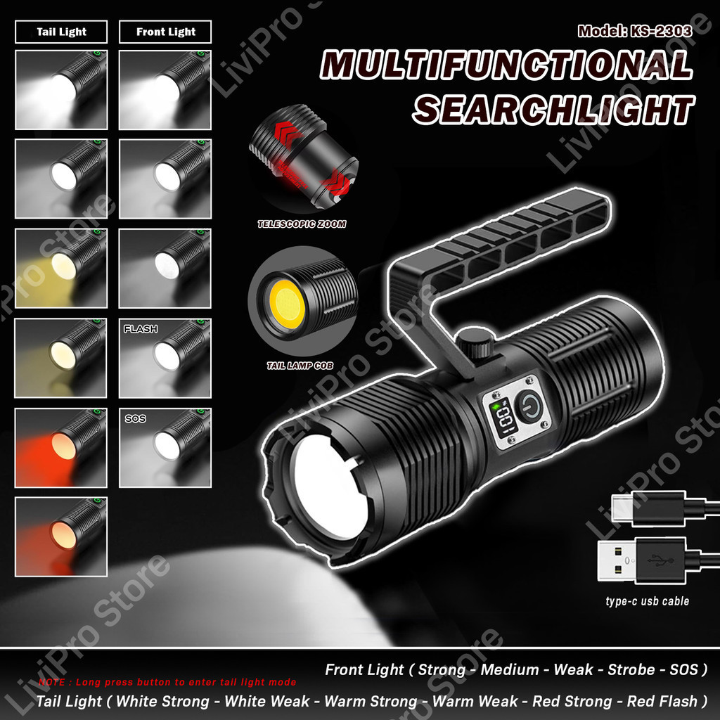 KS-2303 Multifunctional Searchlight Torchlight Rechargeable Flashlight ...