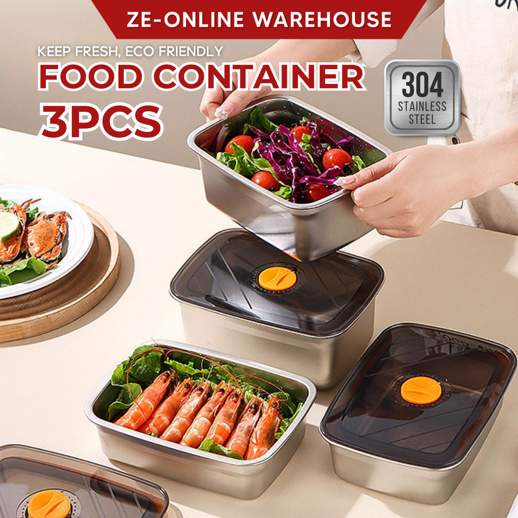 SUS304 5PCS Stainless Steel Food Container Lunch Box With Lid Fresh ...