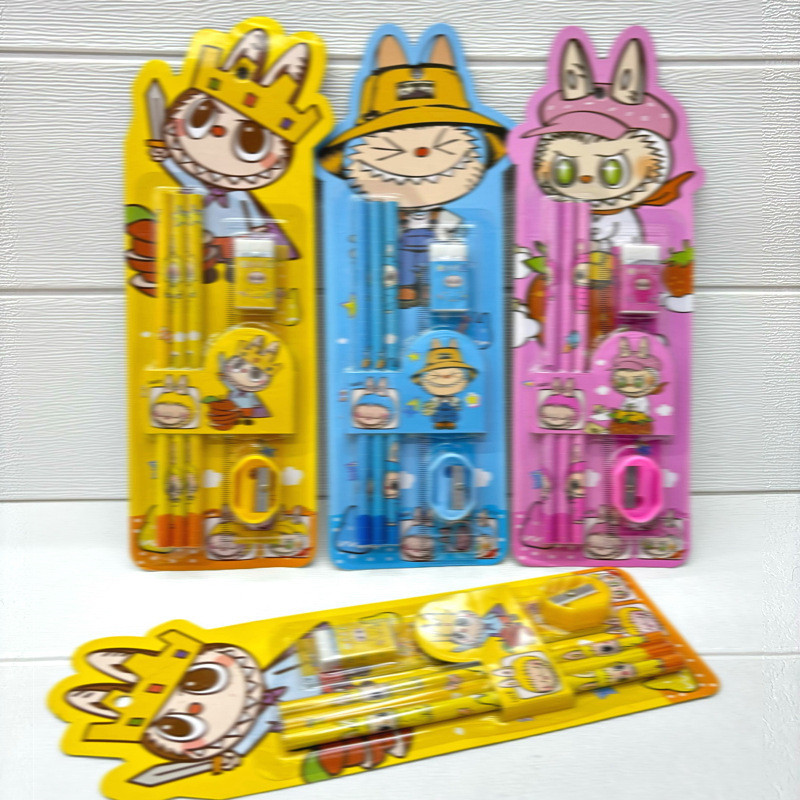 6-in-1 Children's Stationery Set Cartoon Labubu Pencil Ruler Eraser ...