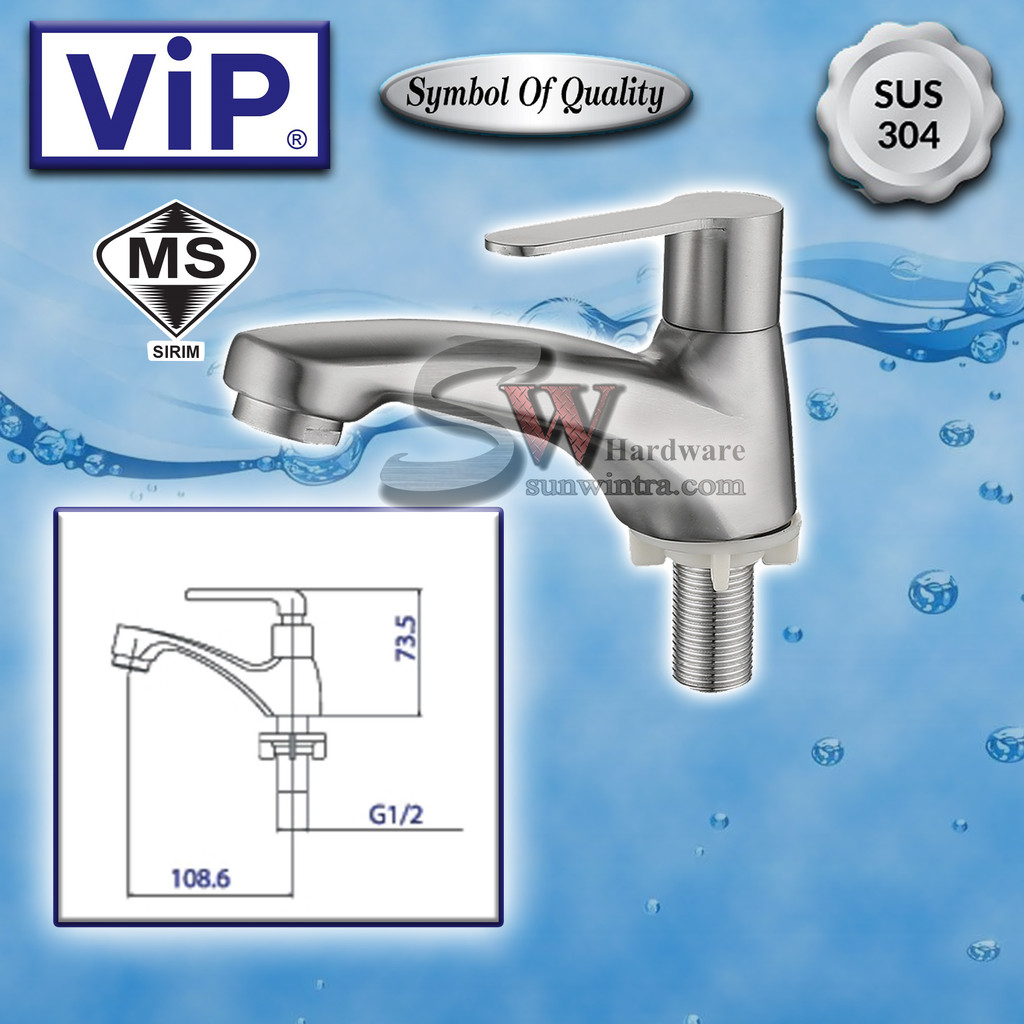 VIP SUS304 STAINLESS STEEL WASH BASIN PILLAR TAP #SS-1133 SS1133 BASIN ...