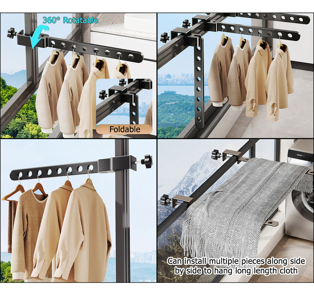Aluminium Adjustable Rotatable Foldable Bracket Window Mounted Clothes ...