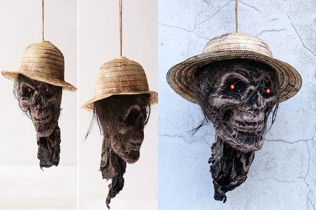haofanzao Halloween Skull Prop Eerie Glowing Eyes Prop Spooky Skull ...
