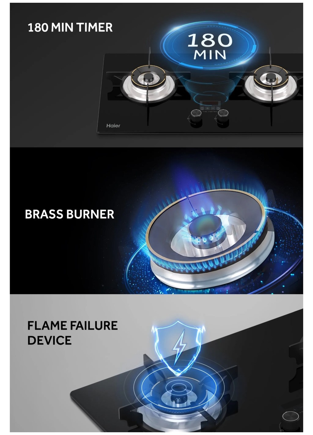 Haier 2 Burner Built-In Glass Cooker Hob HCX-Q72TGB | Shopee Malaysia