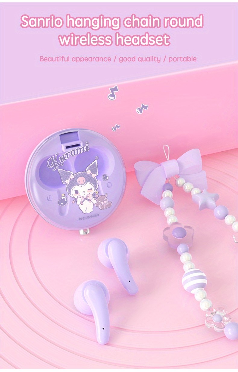 Cute Round Appearance Wireless Earphones with Bow Bead Lanyard for Easy ...