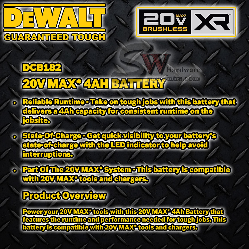 DeWalt 20V MAX 4.0Ah Battery Kit + 4.0Ah Charger DCB182 DCB 182 1x / 2x ...