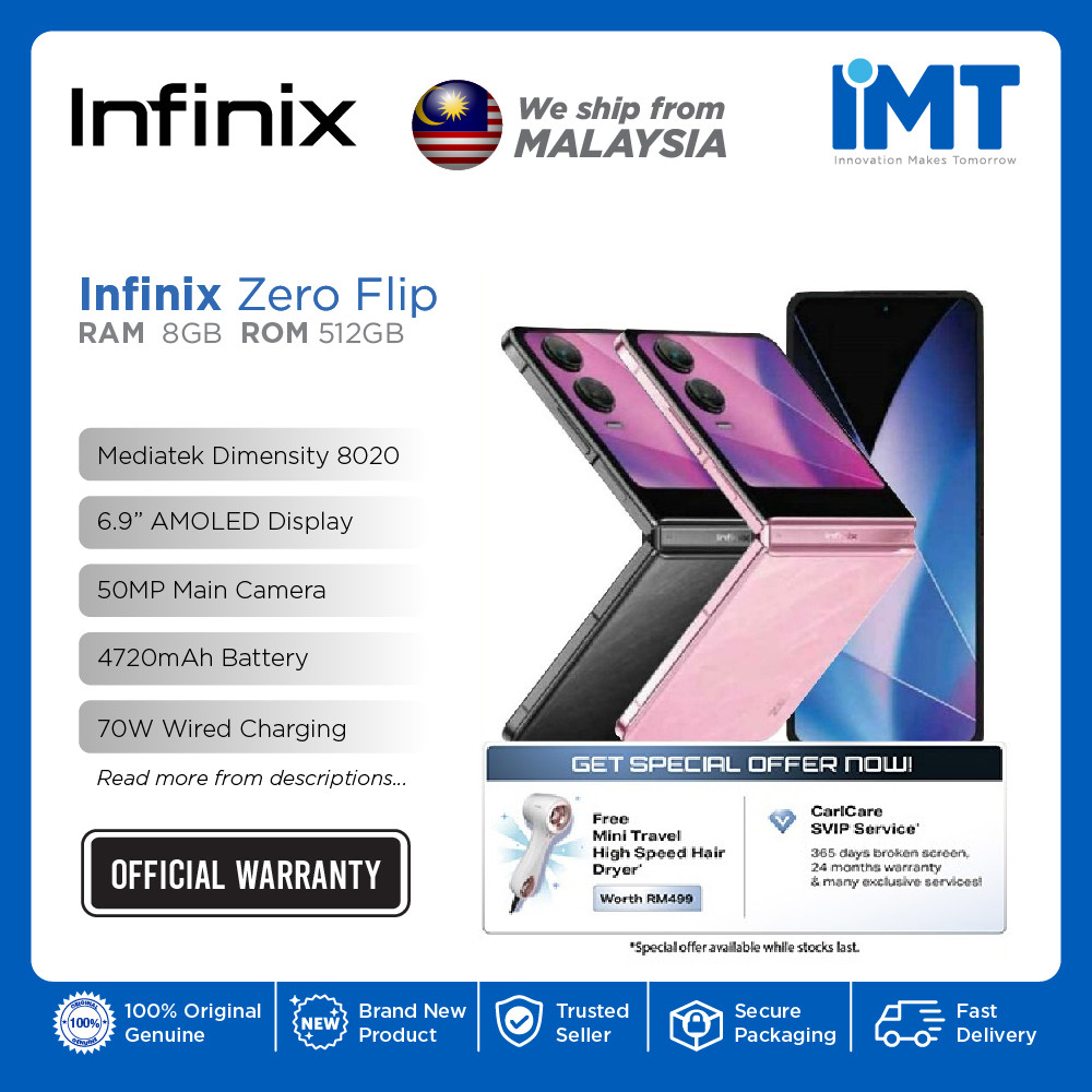 Infinix Zero Flip Smartphone | Mediatek Dimensity 8020 | 6.9" AMOLED Display | 50MP Dual Camera ...