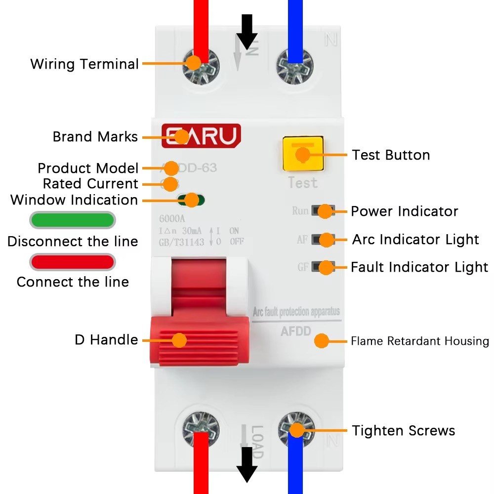2P AFDD-63 AFCI Arc Fault Protector Device RCBO Circuit Breaker ...