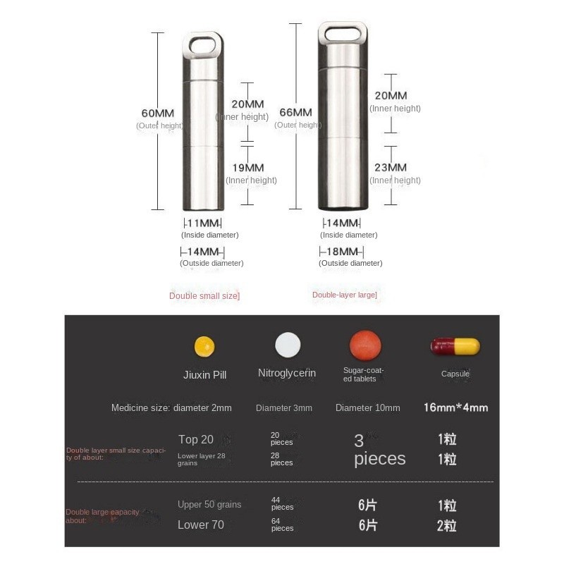 Stainless Steel Metal Mini Small Pill Box Portable Portable Pill Bottle ...