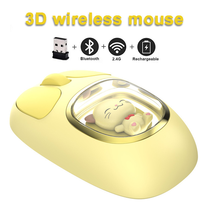Dual Mode Bluetooth 2.4G Mouse Cute Transparent Cartoon Backlight ...