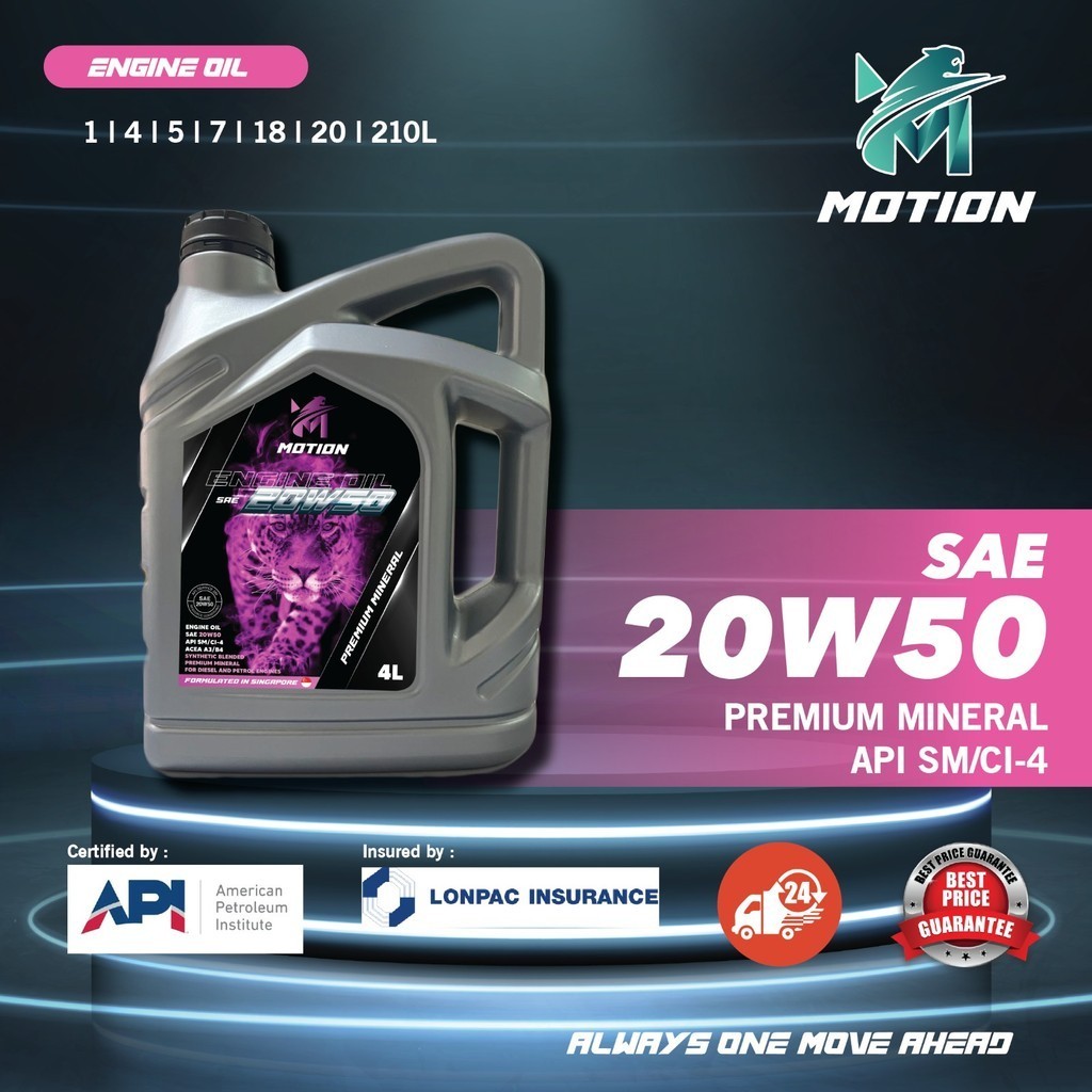 MOTION 20w50 4L API SM MINERAL Petrol Diesel Engine Oil Car Lubricant Minyak Hitam Enjin Kereta ...