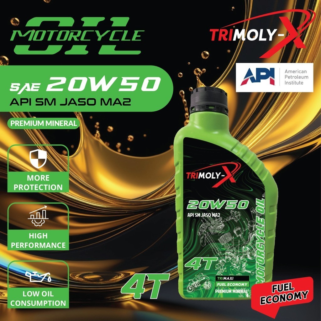 TRIMOLY-X TRIMOLYX 4T 20W50 1L MINERAL API SM JASO MA2 Motorcycle ...